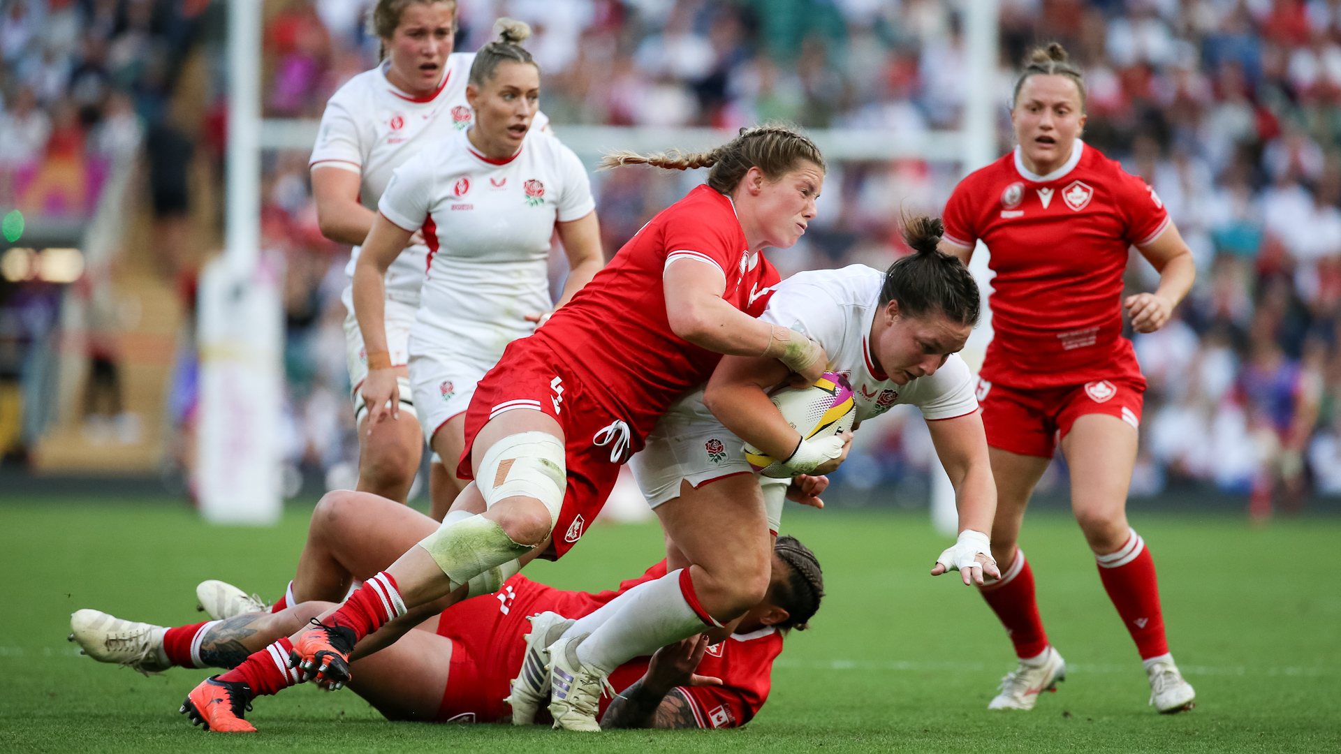 Amy Cokayne scores try to help Red Roses to World Cup victory against Canada